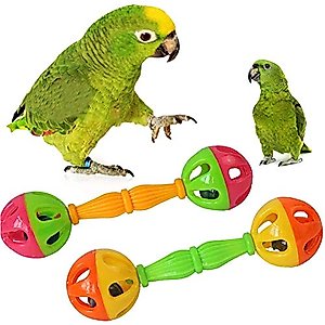SONGBIRDTH Parrot Chew Toys - Pet Bird Parrot Hollow Double-Head Bell Ball Rattle Bite Chew Interactive Toy for Medium and Small Parrot Random Color
