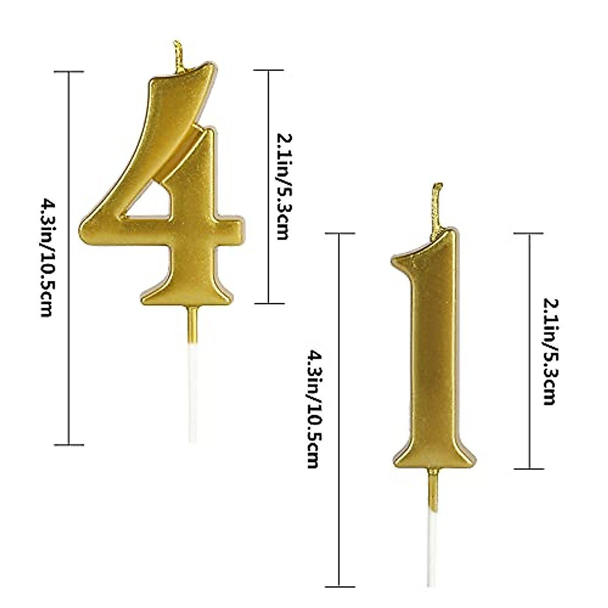Gold 14th & 41st Number Birthday Candles for Cake Topper, Number 14 41 Glitter Premium Candle Party Anniversary Celebration Decoration for Kids Women or Men