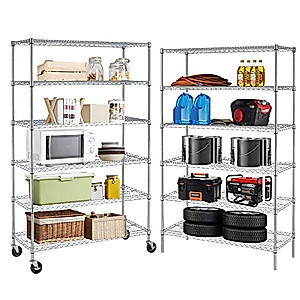 YRLLENSDAN 6000Lbs Capacity Adjustable Storage Shelves Heavy Duty Shelving Unit 6 Tier Metal Shelving with Wheels NSF Wire Shelving (48" W x 18" D x 72" H,Chrome)