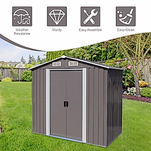 Outdoor Storage Shed Garden Shed - 6 x 4 Feet Utility Tool Shed Metal Shed with Vents (Gray)