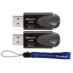 Generic PNY Flash Drive (Bulk 2 Pack) Turbo Attaché 4 USB 3.0 Works with Computer (P-FD128TBAT4-GE) Bundle with (1) Everything But Stromboli Lanyard, 128GB