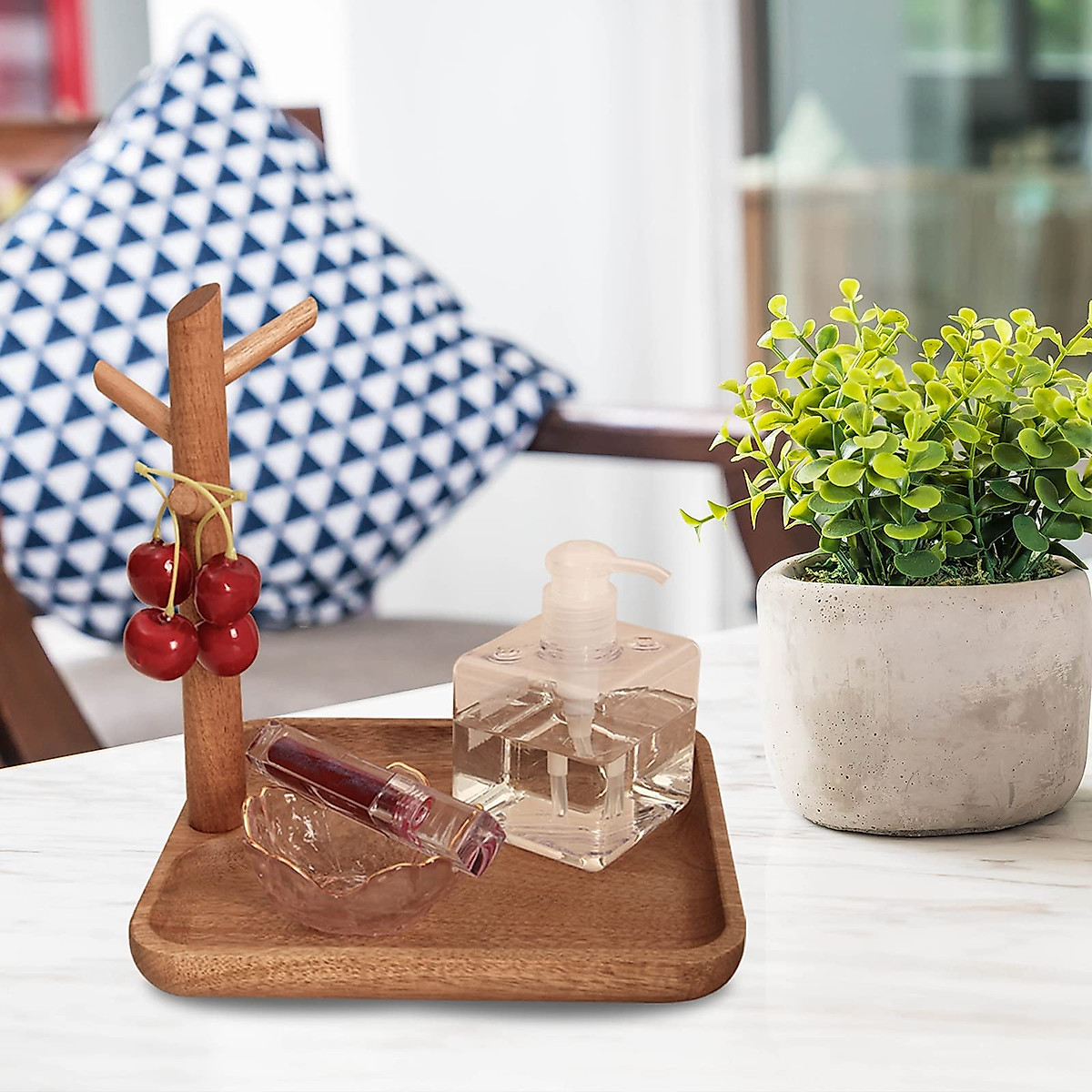 Key Bowl for Entryway Table, Wooden Valet Tray Organizer, Perfume Tray for Dresser, 3 Tiers Wood Rack for Keys, Rings, Wallet, Jewelry, Phone and More