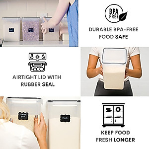 XXL 6.5L / 250 Oz x 2 & XL 5.2L / 175 Oz x 2 - WIDE & DEEP Food Storage Airtight Containers [Set of 4] + Free 4 Measuring Cups + Labels - Ideal for Sugar, Flour Leakproof BPA Free Clear Plastic