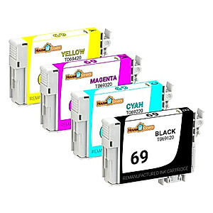 Houseoftoners Remanufactured Ink Cartridge Replacement for Epson 69 T069 for Stylus CX8400 NX400 NX415 Workforce 600 500 30 610 310 NX105 C120 Printer (BCMY, 4PK)