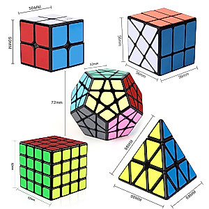 Roxenda Speed Cube Set, Speed Cube Bundle of 2x2 4x4 Megaminx Windmill Cube and Pyramid Cube Smoothly Magic Cubes Collection for Kids & Adults [5 Pack] (Black)