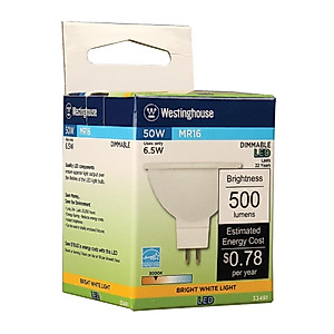 Westinghouse 3349120 50-Watt Equivalent MR16 Dimmable Bright White LED Energy Star Light Bulb with GU5.3 Base (6-Pack), 6 Count (Pack of 1)