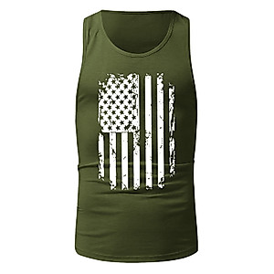 4th of July Graphic Tank Tops for Men Vintage American Flag Graphic Tees Summer Sleeveless Workout Athletic Muscle Cut Off Shirts Vests(Army Green,Medium)