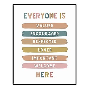 Everyone Is Welcome Here, Boho Classroom Decor, Classroom Poster, Educational, Diversity Sign, Back To School Welcome Sign, Inclusive Art Decor, Unframed (8X10 INCH) (8X10 INCH)