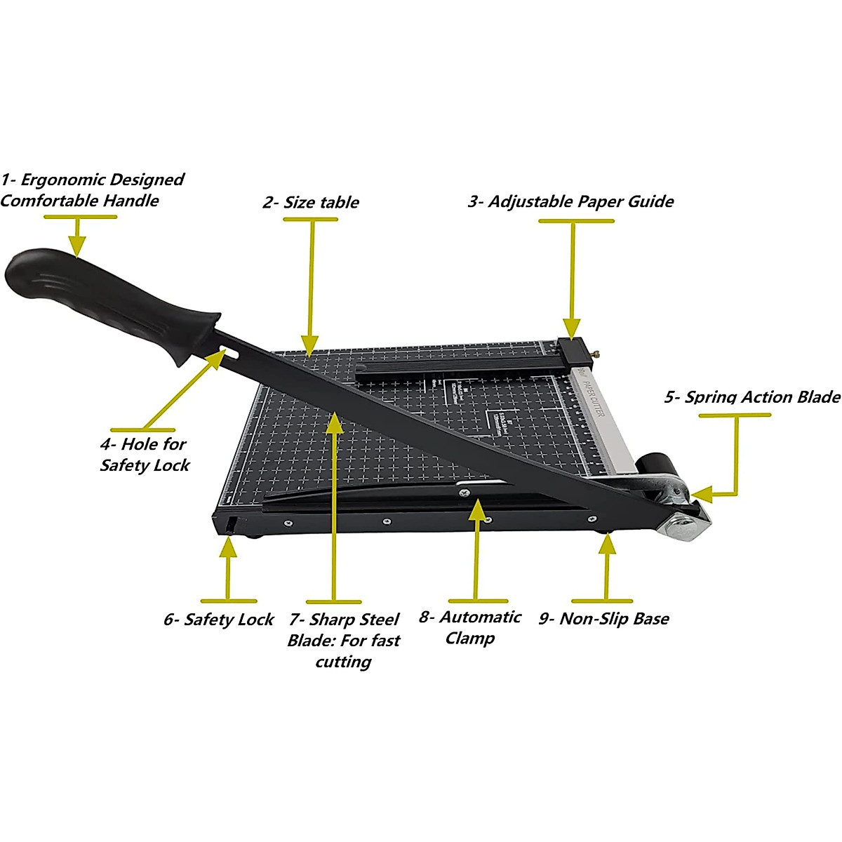 P@B PBell A4 Paper Cutter, Trimmer Guillotine Cutting Length with Safety Blade Lock (Black) …