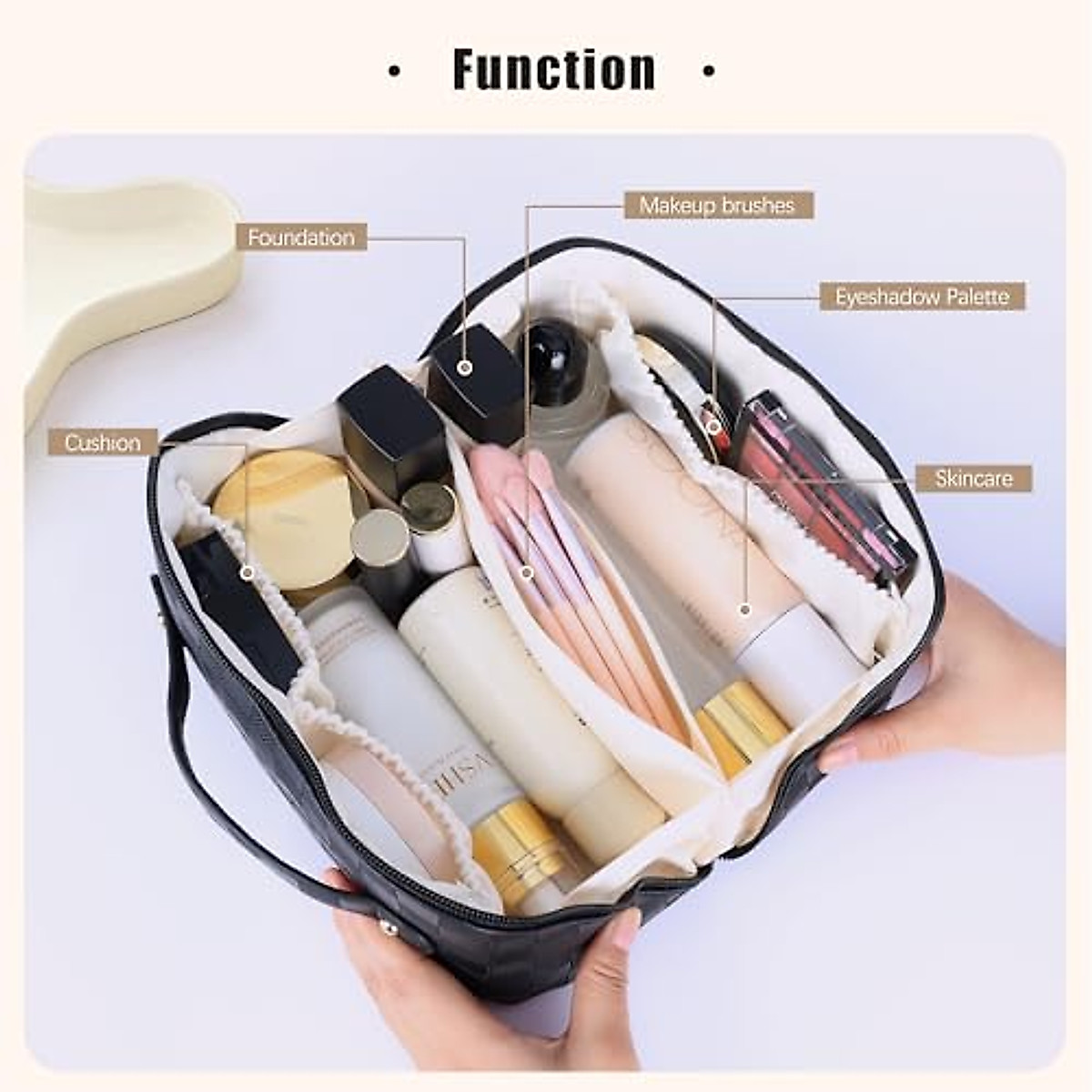 Ineowelly Makeup Bag, Large Capacity Travel Cosmetic Bag, Extra Large Makeup Bag,Portable Travel Makeup Bag Cosmetic Bag PU Makeup Organizer Bag Toiletry Bag for Women Girls,Black