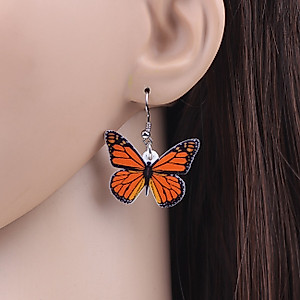 Bonsny Drop Dangle Big Monarch Butterfly Earrings Fashion Insect Jewelry For Women Gifts (Orange)