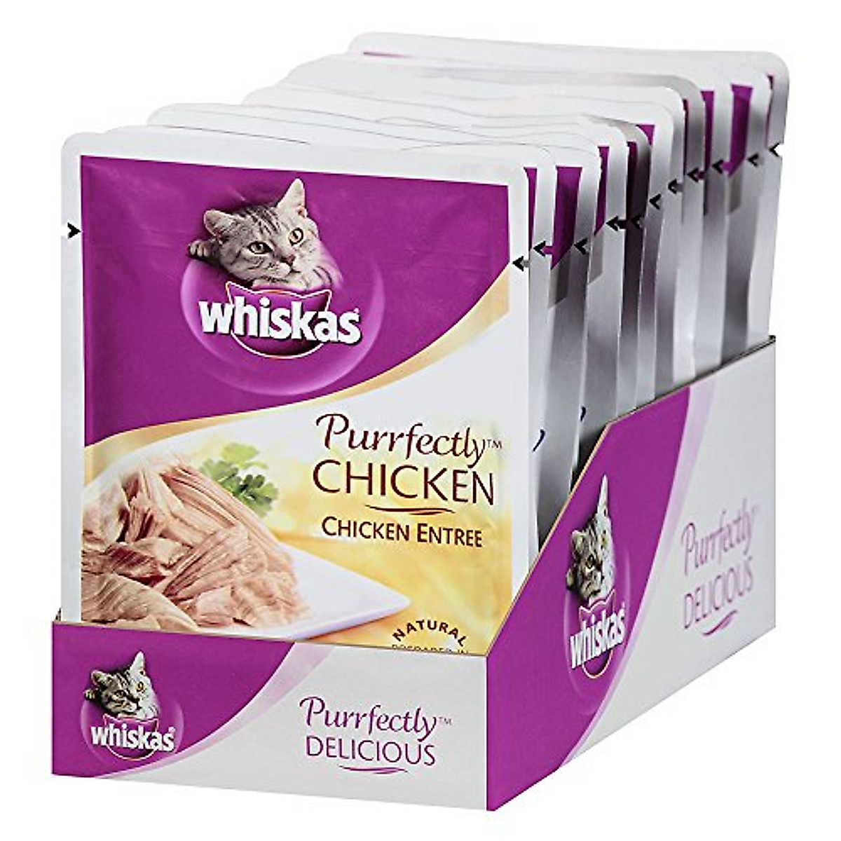 WHISKAS PURRFECTLY Chicken Wet Cat Food Chicken Entree Flavor 3 Ounces (Pack of 24)
