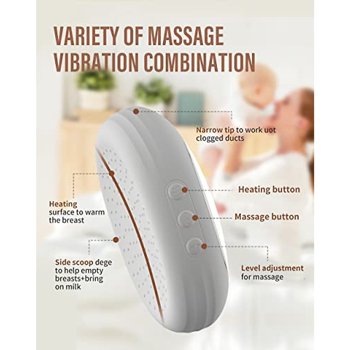 KIDIRA 2-in-1 Warming Lactation Massager, Soft Breast Massager for Breastfeeding, Nursing, Pumping, Breast Warmers with Heat & Vibration for Clogged Ducts, Mastitis, Engorgement, Improve Milk Flow