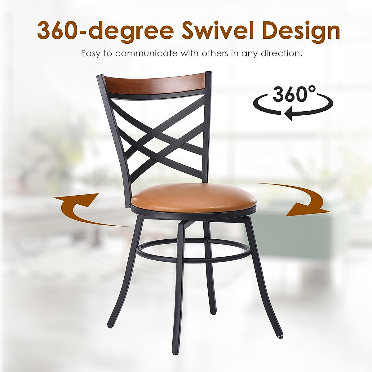 Soohow Upholstered Set of 4, Faux Leather Cushion Mid Century X Back Comfortable Swivel Room Retro Set,350LB,Whisky, Dining Chairs 4 PCS, Whiskey Brown