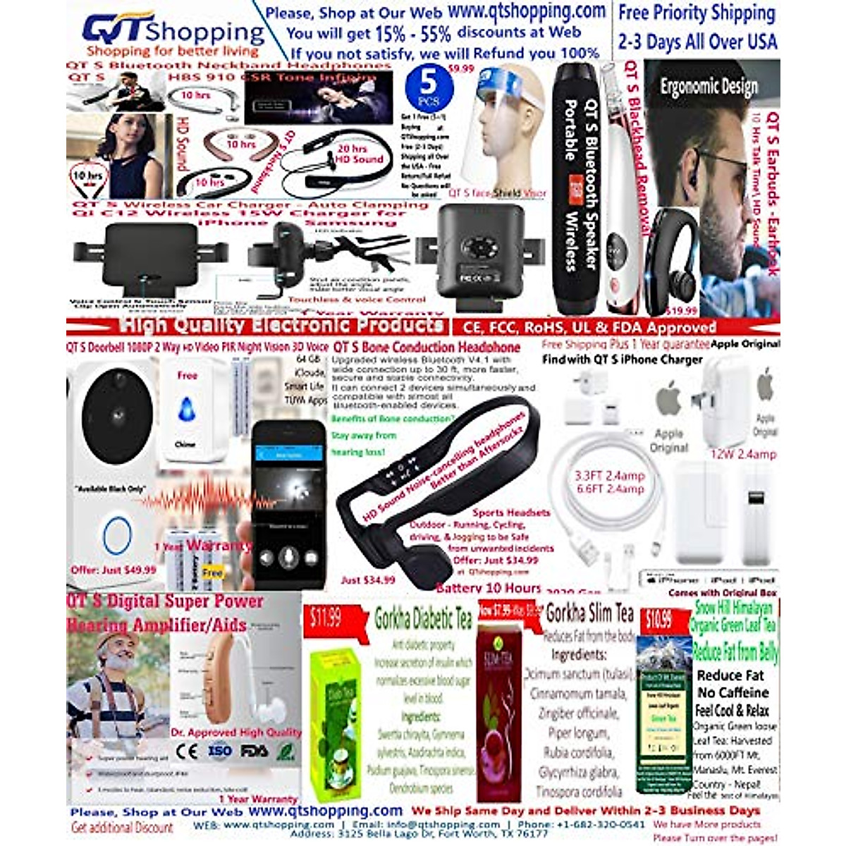 QT S Bluetooth Headset, Lightweight Retractable for Neckband Bluetooth Headphones for Sports Exercise Home & Office, Noise Cancelling Stereo Neckband Wireless Headset Talk 9-10 Hours