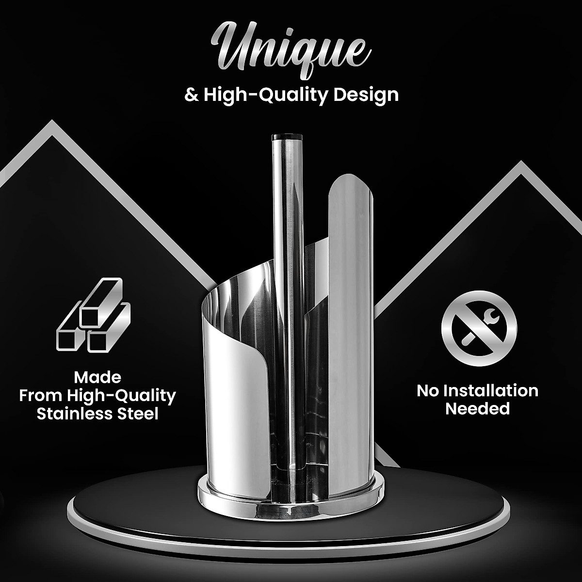 Paper Towel -Toilet Holder Milena Stainless Steel- Silver Spiral Design for Kitchen, Bathroom Countertop