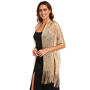 KUNINDOME Sparkling Metallic Shawls and Wraps with Buckle,for Evening Party Wedding Bride Bridesmaid, Gold