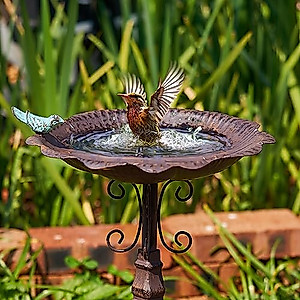 SMQLJXC 12.6" W*27.4" H Cast Iron Bird Baths for Outdoors, Vintage Metal Flower Bird Bath Bowl, Bird Feeder Or Drinker Plate, Home Garden Lawn Yard Decorations