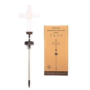 Touch Of ECO Solar Neon Memorial Cross Outdoor Garden Stake Light w/ Personalized Picture Frame - Honor Pets, Humans, Graves Cemetery Decorations Markers, Cool White, (TOE401)