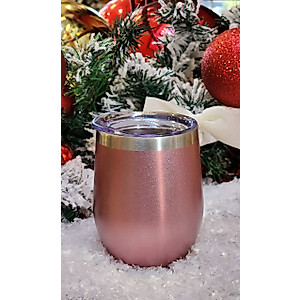 CHILLOUT LIFE Stainless Steel Wine Tumblers 4 Pack 12 oz - Double Wall Vacuum Insulated Wine Cups with Lids and Straws Set for Coffee, Wine, Cocktails - Rose Gold