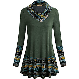 Miusey Plus Size Top,Ladies Fall Clothes for Women Cute Sweatshrits Long Sleeve Cowl Neck Pullover Sweater Juniors Flowy Top A Line Swing Henline Top and Blouse Dark Green XXXL