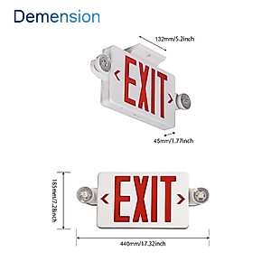 GZRUIYANG Exit Sign with Emergency Lights Red, LED Emergency Exit Light with Battery Backup, UL 924 Certified, AC 120/277V, Commercial Emergency Lights Combo for Business - 1 Pack