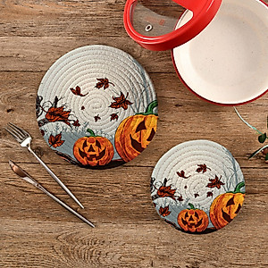 Halloween Creepy Forest with Pumpkin Trivets Set 2 Pot Holders Pot Pads Pure Cotton Thread Weave Potholders for Hot Dishes Pot Bowl Teapot Table Countertop