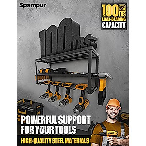 Power Tool Organizer with Charging Station, Drill Holder Wall Mount, Garage Storage Rack for Handheld, Metal Tool Shelf, Utility Rack for Cordless Drill & Power Tools, Gifts for Father's Day