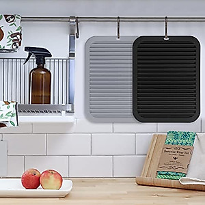 tifanso 2PCS Silicone Trivets for Hot Dishes, 9"x11.5" Trivets for Hot Pots and Pans Quartz Countertops, Hot Pads for Kitchen Countertops, Heat Resistant Mat for All Hair Styling Tools(Black and Gray)