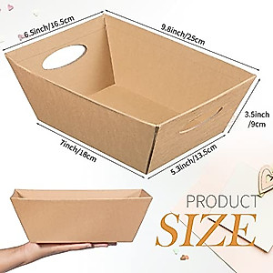 Potchen 12 Pcs Basket for Gifts 9.8 x 6.5 Inch Empty Sturdy Cardboard Trays with Handles Bulk Gift Basket Market Tray Favor for Birthday Valentines Thanksgiving Christmas Wedding (Classical), Brown