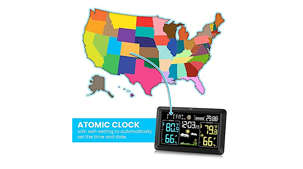 Weather Stations Wireless Indoor Outdoor Thermometer with Atomic Clock