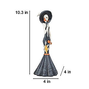 Day-of-The-Dead Halloween-Decorations Catrina Skeleton Figurine - Dia De Los Muertos Decor Resin Lady Skeleton Mexican Traditional Chanukah Hanukkah Farmhouse Decor 4 x 4 x 10.3 in Newman House Studio