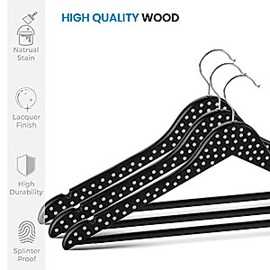 ZOBER High-Grade Wooden Suit Hangers Pants Hangers (10 Pack) Smooth Solid Wood Pants Hangers with Durable Adjustable Metal Clips, 360° Swivel Hook, Shoulder Notches for Dress Coat, Jacket, Blouse