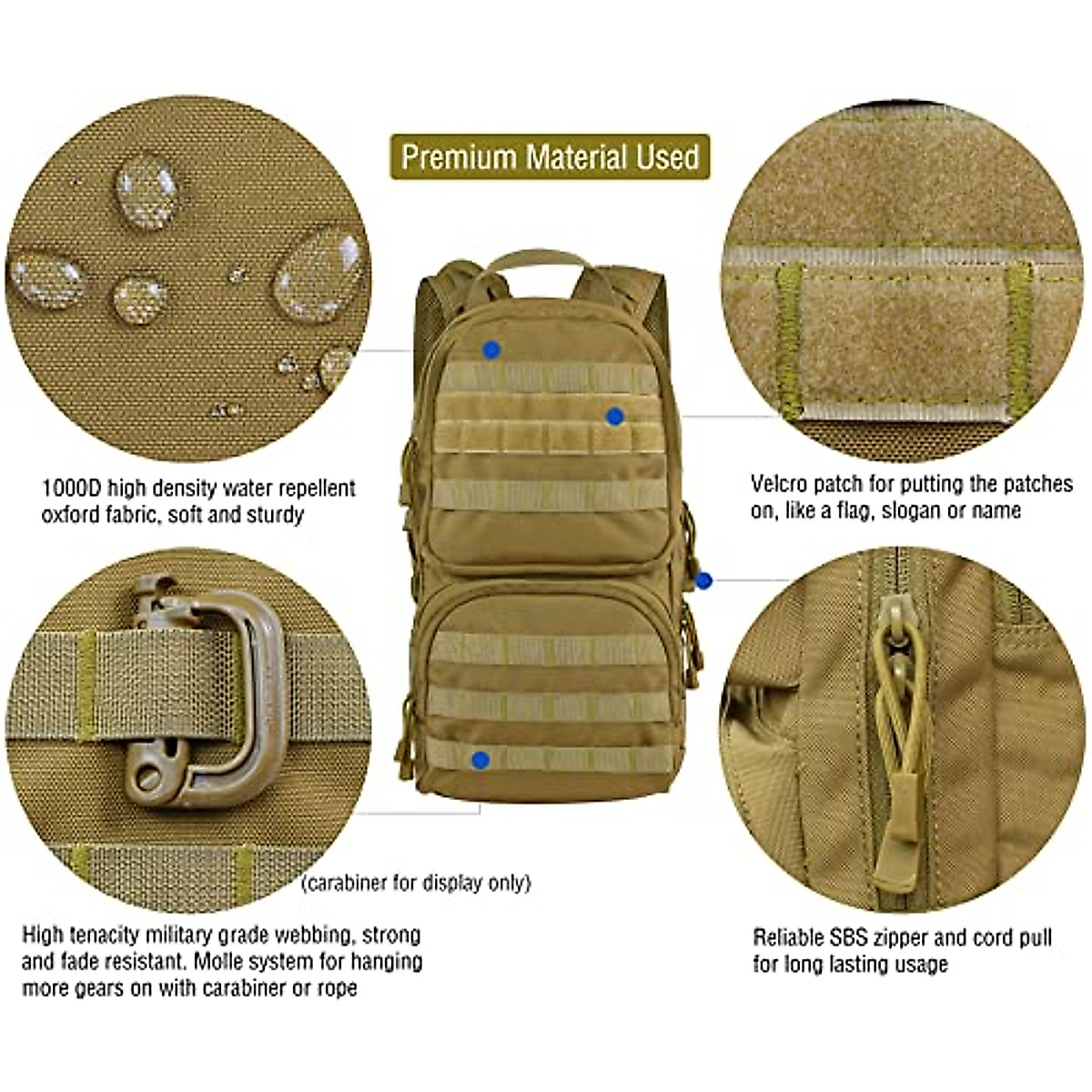 MARCHWAY Tactical Molle Hydration Pack with 3L TPU Water Bladder, Military Backpack with Multi Compartment for Cycling, Hiking, Running, Backpacking (Coyote Brown)