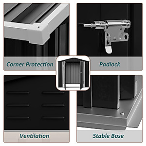 Outdoor Storage Shed, Amopatio Heavy Duty Galvanized Metal Garden Shed Backyard Storage Shed Outside Tool Storage Shed House (8' x 6', Black)