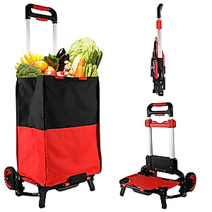 APOXCON Folding Shopping Cart with Removable Waterproof Bag and Bungee Cord, Heavy Duty Push Cart with Mute Wheels, Portable Hand Truck for Shopping, Groceries, Travel and Office Use