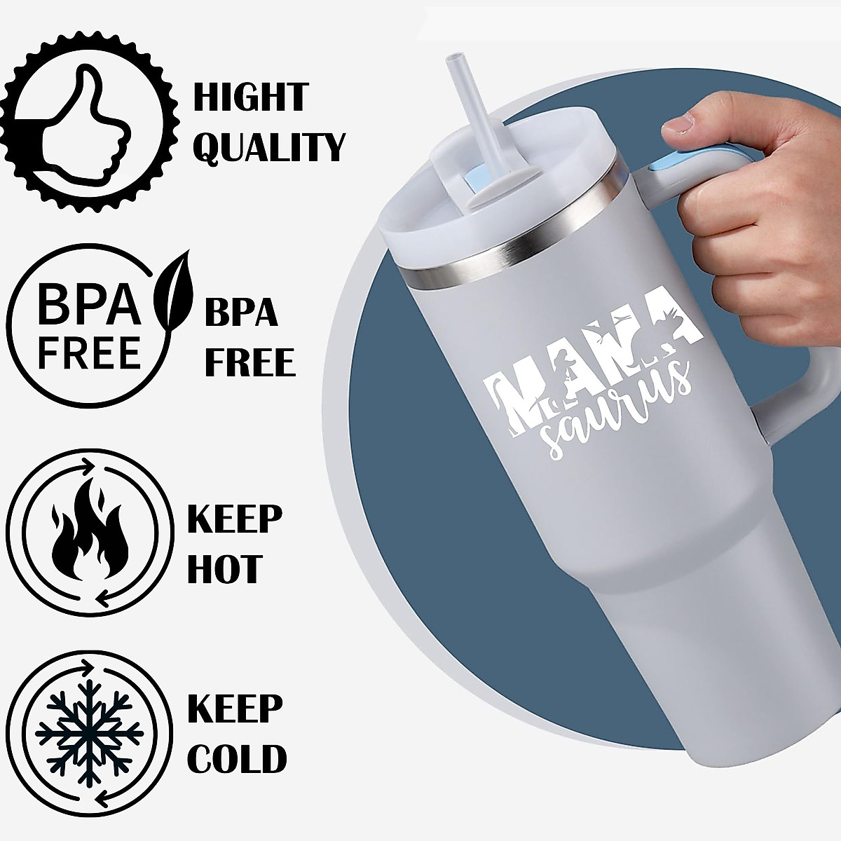 CHONG SHENG 40OZ Coffee Mug for Mama-to-be, Gifts for Mama Birthday Christmas, Mother’s Day Gifts for Mom from Daughter Son Kids, Mamasaurus Tumbler