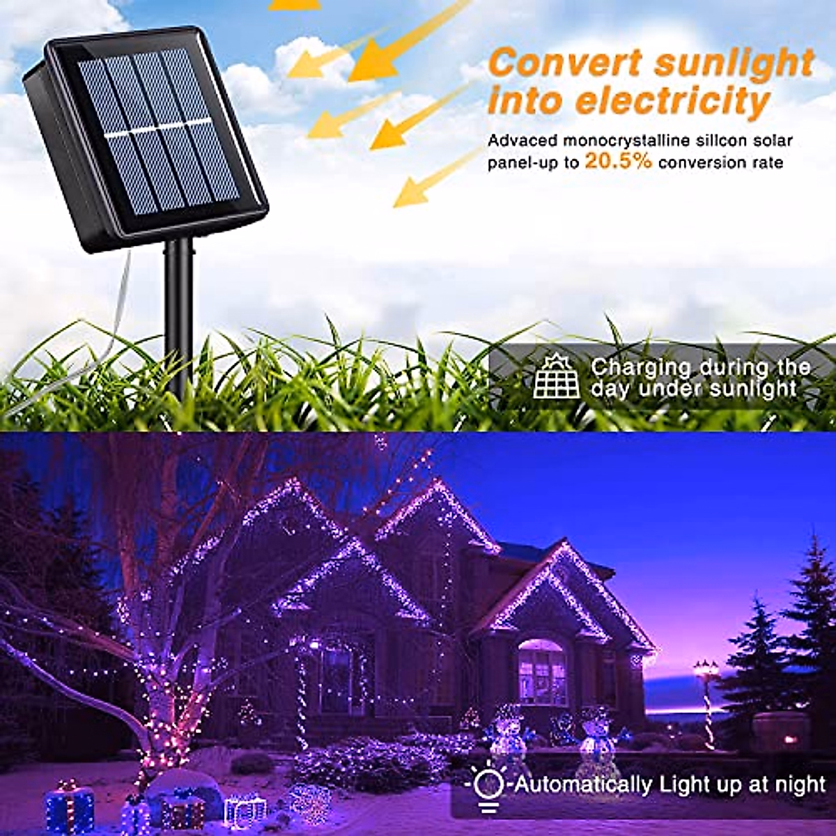 SOLARBABY Solar String Lights, 8 Modes Christmas Decorative Solar String Lights Outdoor Waterproof 200 Led Solar Fairy Lights White for Home Lawn Garden Wedding Patio Party Holiday-2 Pack