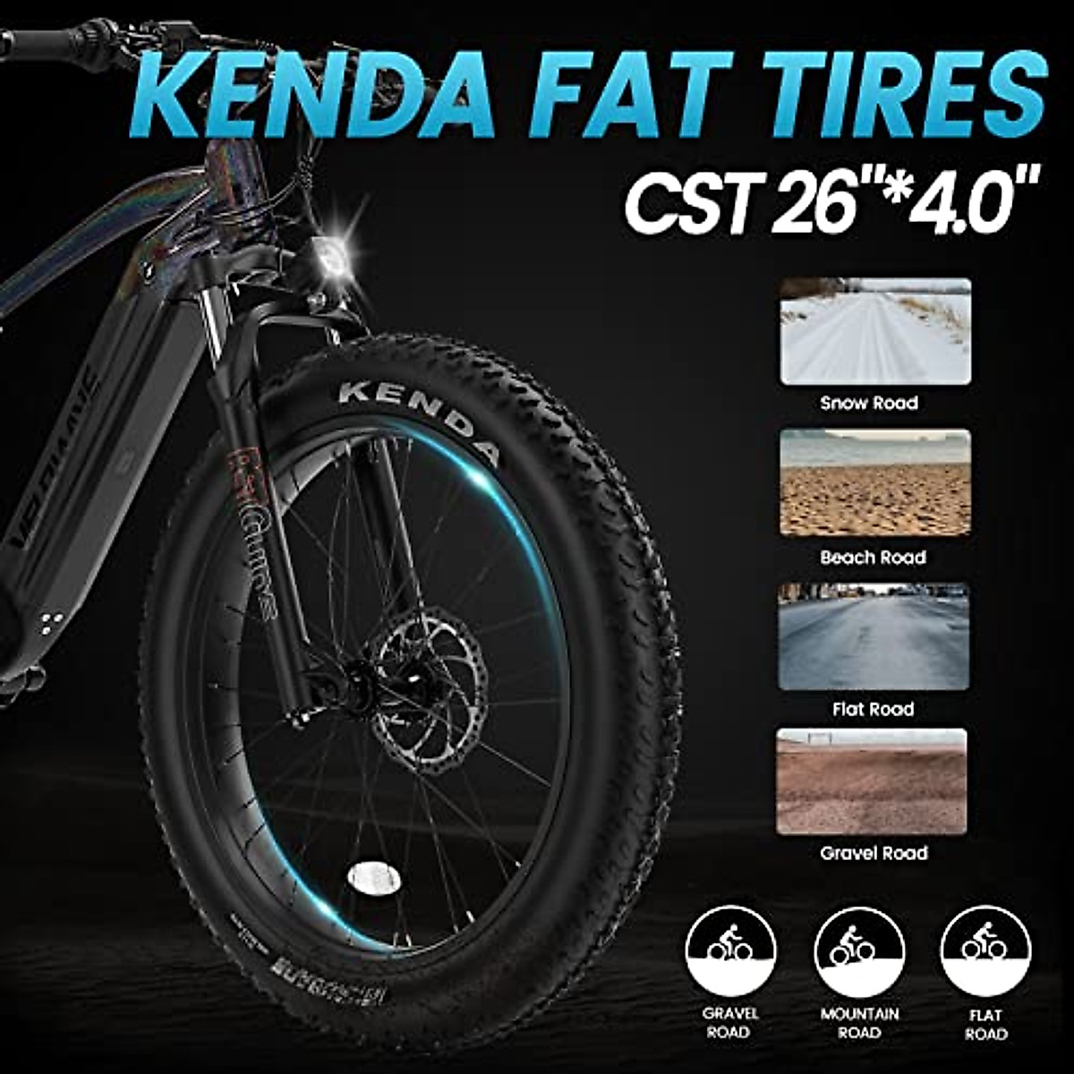 VELOWAVE Electric Bike Adults 750W BAFANG Motor 48V 15Ah LG Cells Battery,26" x 4.0" Fat Tire Ebike 28MPH Snow Beach Mountain Electric Bicycle Shimano 7-Speed