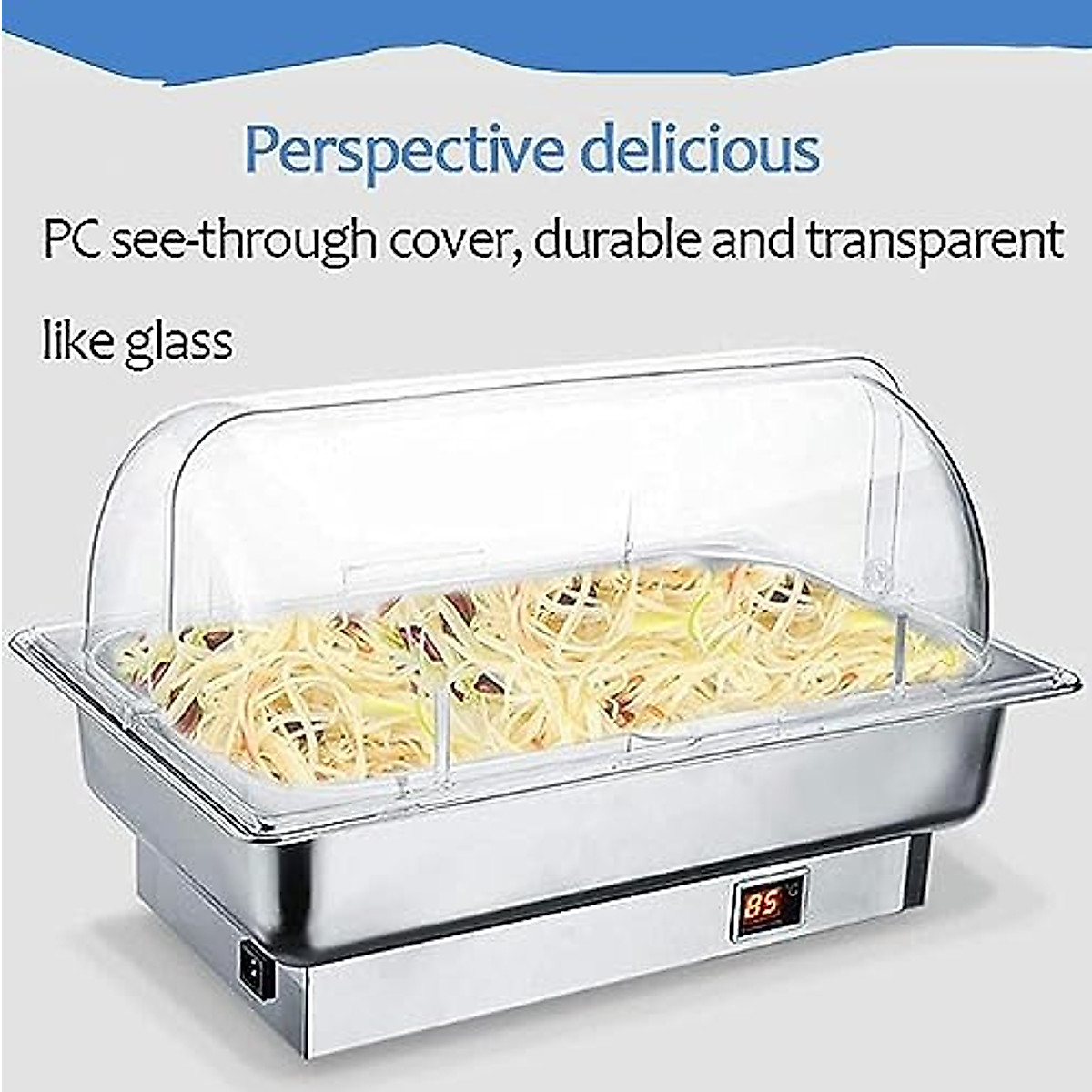Food Warmer, Chafing Dish Stainless Steel Chafing Dishes, 9L Buffet Server, Catering Food Warmers with 90° Half Clamshell for Parties, Buffets, Adjustable Temperature (1/2 Size Food PAN)