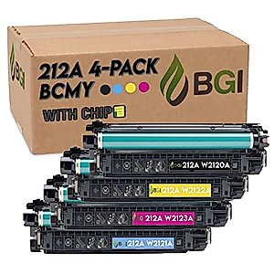 BGI Remanufactured Toner Cartridge Replacement for HP 212A 4-Pack for Use in M554 M555 MFP M578 | W2120A W2121A W2122A W2123A | TAA Compliant, STMC Certified, USA Remanufactured | with Chip