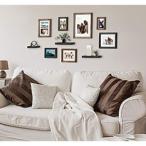Kate and Laurel Bordeaux Gallery Wall Frame and Shelf Kit, Set of 10, Rustic Brown and Charcoal Gray, Assorted Size Frames and Three Display Shelves