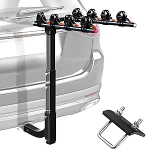 GUDE 4 Bike Rack Hitch Mount Rack, Heavy Duty Alloy Steel Bicycle Carrier with 2'' Hitch Receiver, Double Folding Arms Bicycle Carrier for Car SUV Truck, Black