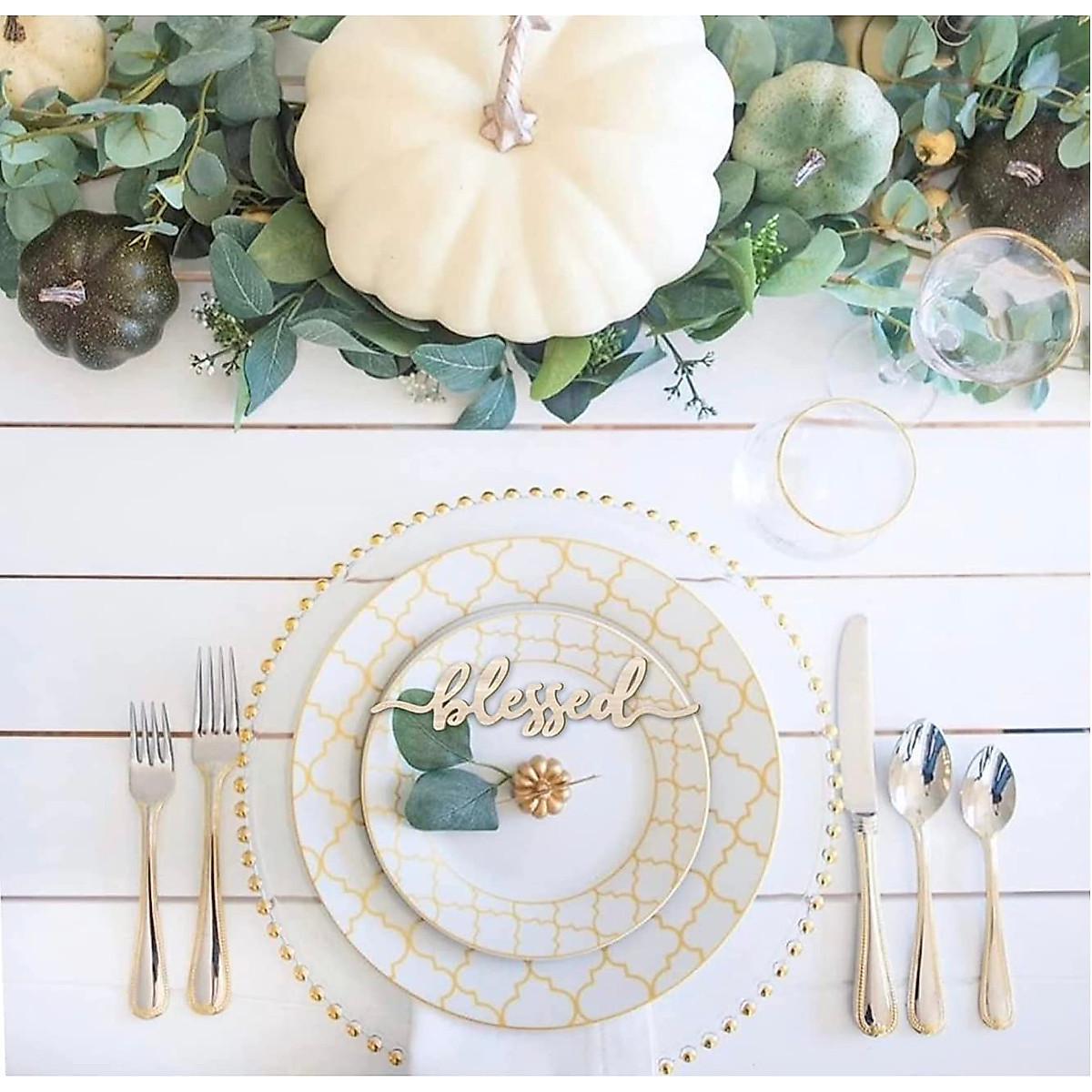 CM Originals Thanksgiving Table Decorations Plate Decor Table Place Cards Blessed, Thankful, Grateful Wood Signs Fall Dining Table Plate Ornament Farmhouse Home Table Setting Decor 6 Pack (Thankful 6, Grateful 6, Blessed 6 (18 Pack))