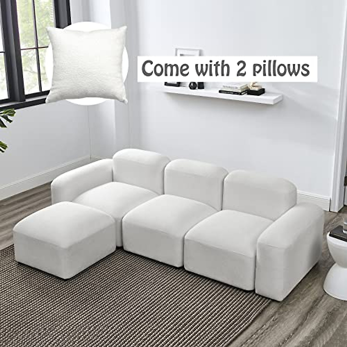 Melpomene Convertible Modular Sectional Sofa,Modern Minimalist 94.5" DIY L Shaped Reversible Loop Yarn Sofa Couch for Living Room,Apartment,Office(Ivory)