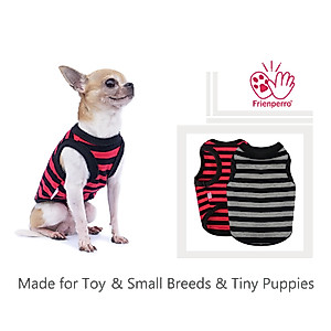 Frienperro Small Dog Shirt, 2-Pack Striped XXS Dog Clothes, Breathable Cotton Chihuahua Clothes for Small Dogs Girl Boy Yorkie, Small Pet Puppy Clothes Outfit Cat Vest,Red & Grey XXS