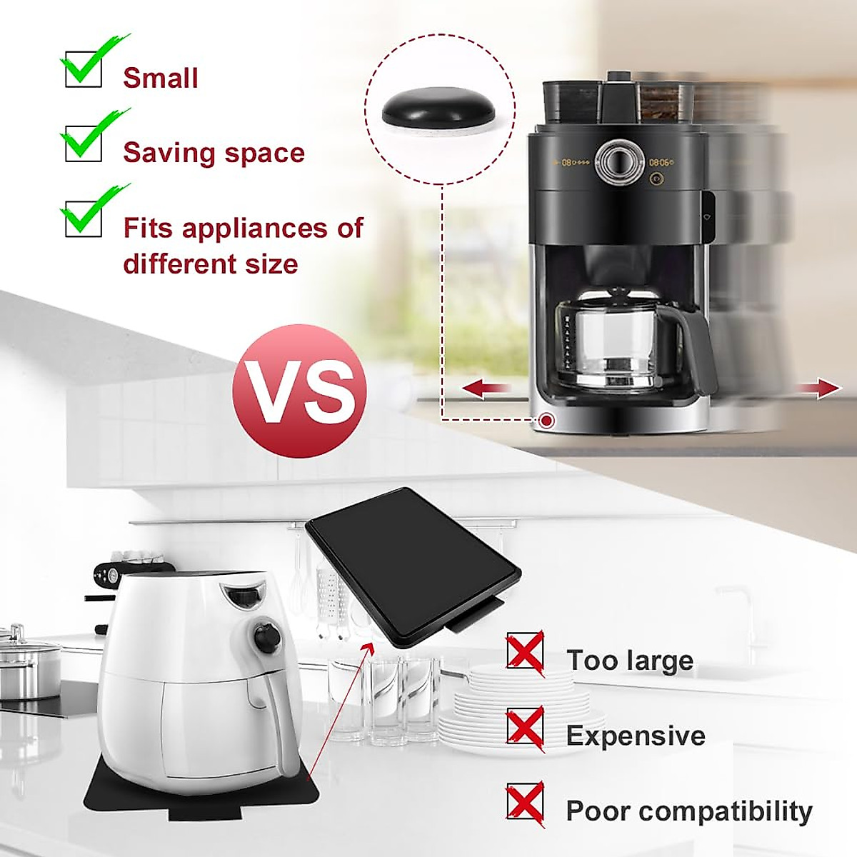 GINOYA Kitchen Appliance Sliders, 16pcs DIY Adhesive Appliance Movers for Air Fryer Coffee Maker Easy Moving Saving Space (Black)