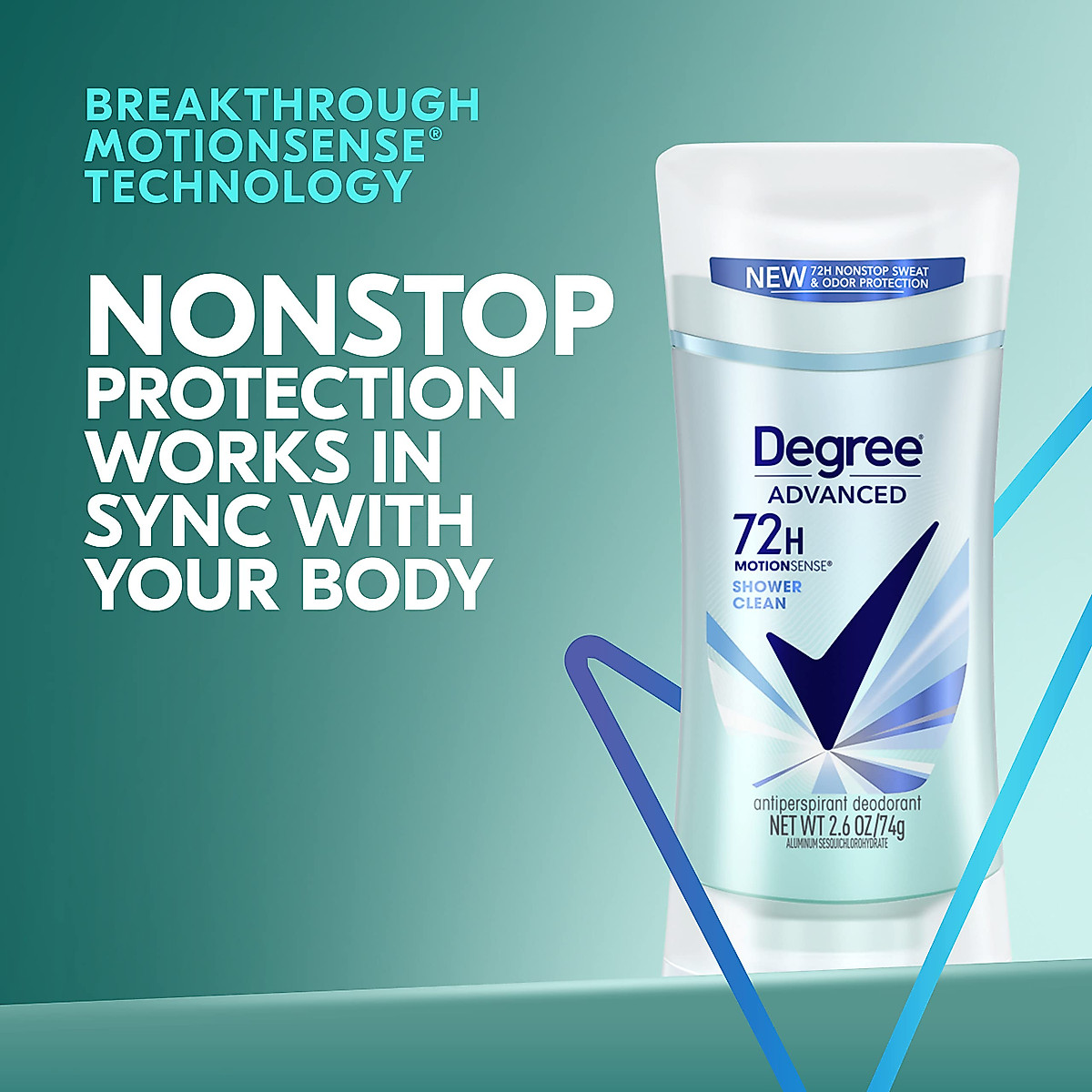 Degree Advanced Antiperspirant Deodorant 4 count 72-Hour Sweat & Odor Protection Shower Clean Antiperspirant for Women with MotionSense Technology 2.6 oz