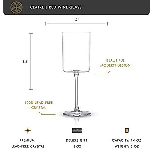 JoyJolt Claire 14oz Red Wine Glass Set. Large Wine Glasses Set of 2 Crystal Wine Glasses. Elegant Wide Rim Stemware - Modern Wine Glasses with Stem. Stemmed Wine Glasses for Unique Wine Glasses Gifts