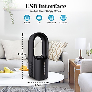 Desk Fan Bladeless,Desk Fans Small Quiet 11.8 Inch Small Fan,Personal Fan,Cooling Fan with 3 Wind Speed, LED Light,Desk Fan Small Quiet,Aromatherapy Fan,Table Fan for Home, Office, Bedroom